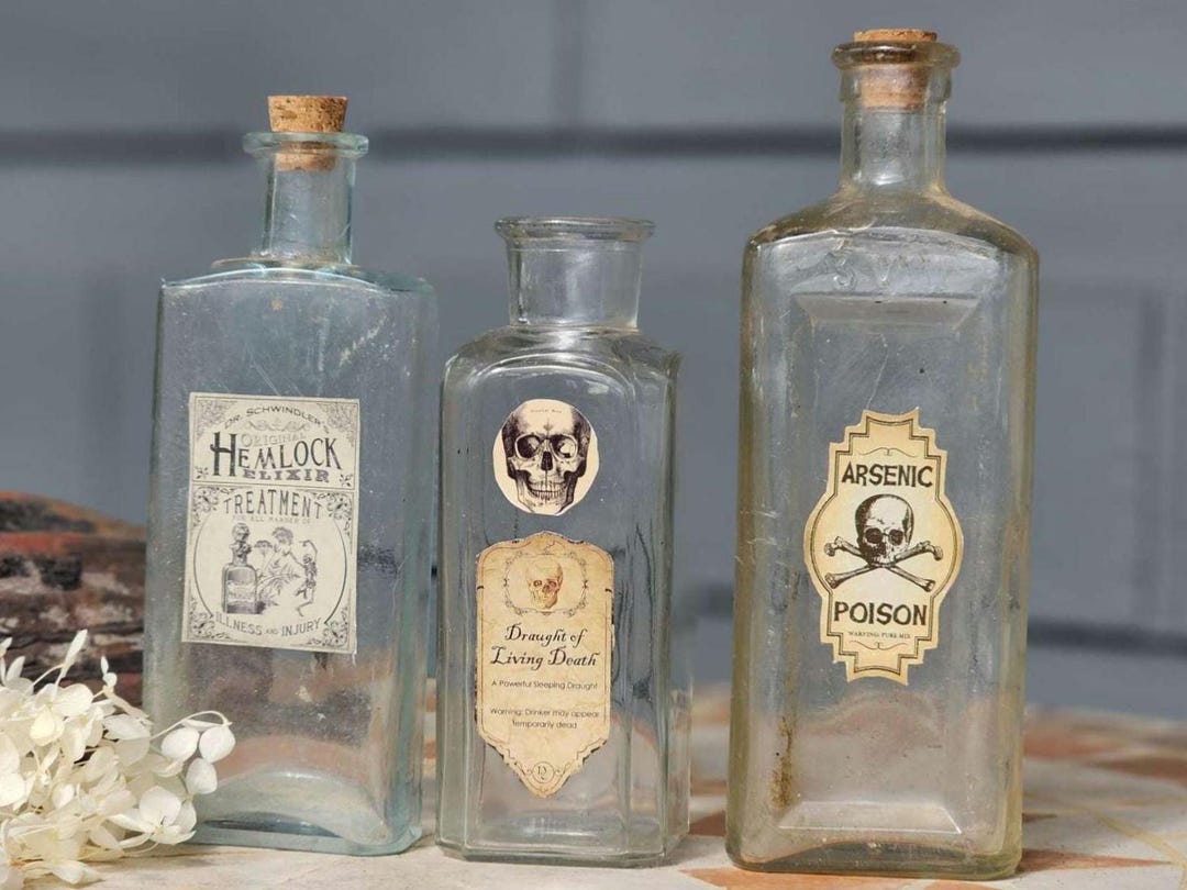 X1 Old Poison Bottles With Non-vintage Poison Label LIVING DEATH ...