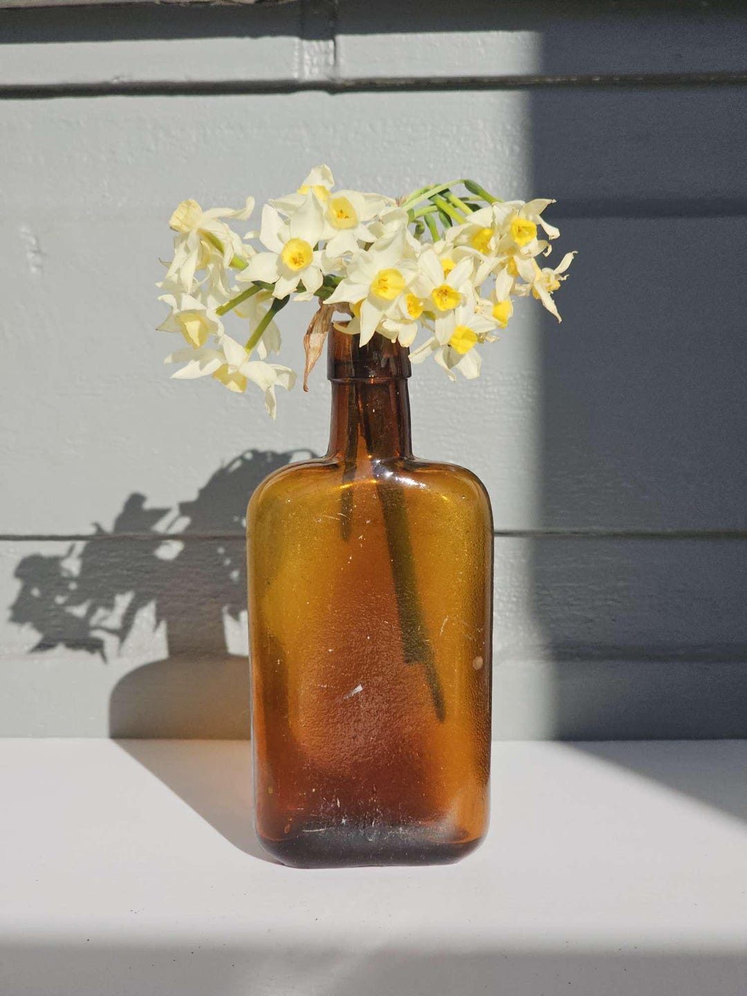 Old Flask Bottle | Vintage Amber Glass Bottle Liquor Flask | Small Posy ...