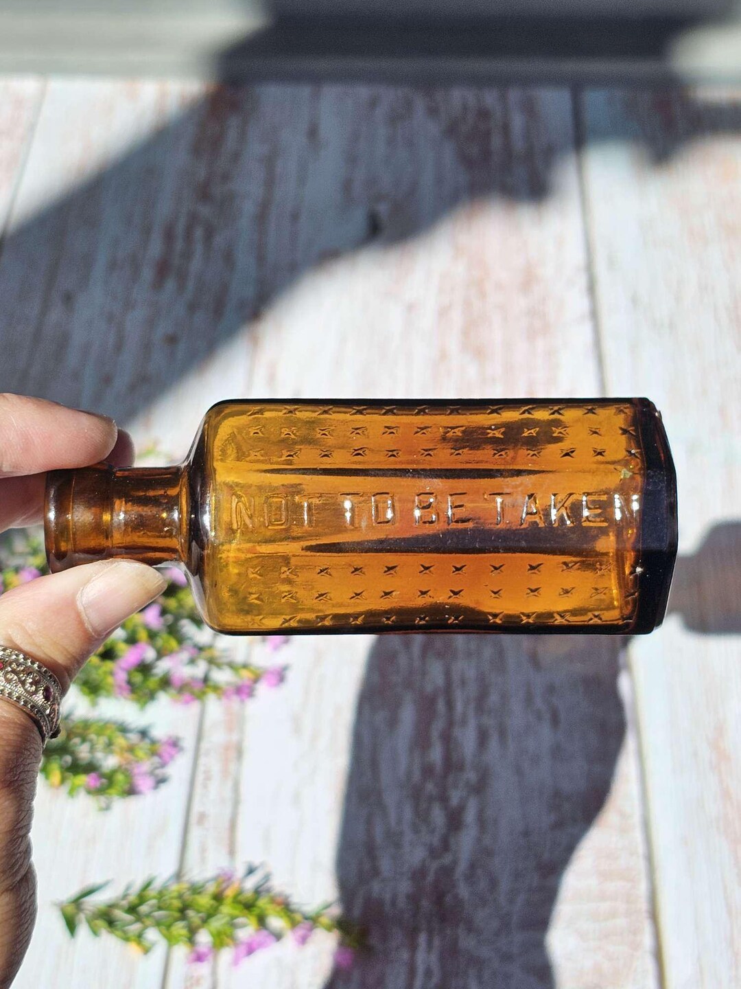 Vintage Golden Amber POISON Bottle Embossed Amber Glass NOT to Be TAKEN ...