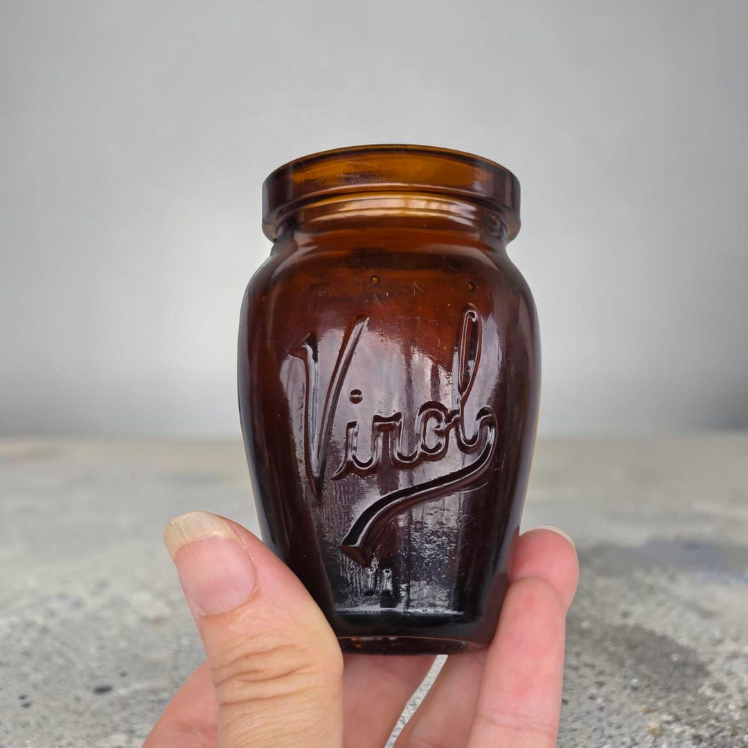 Vintage VIROL Bone Marrow & Malt Jar * Empty Embossed Dark Amber Glass ...