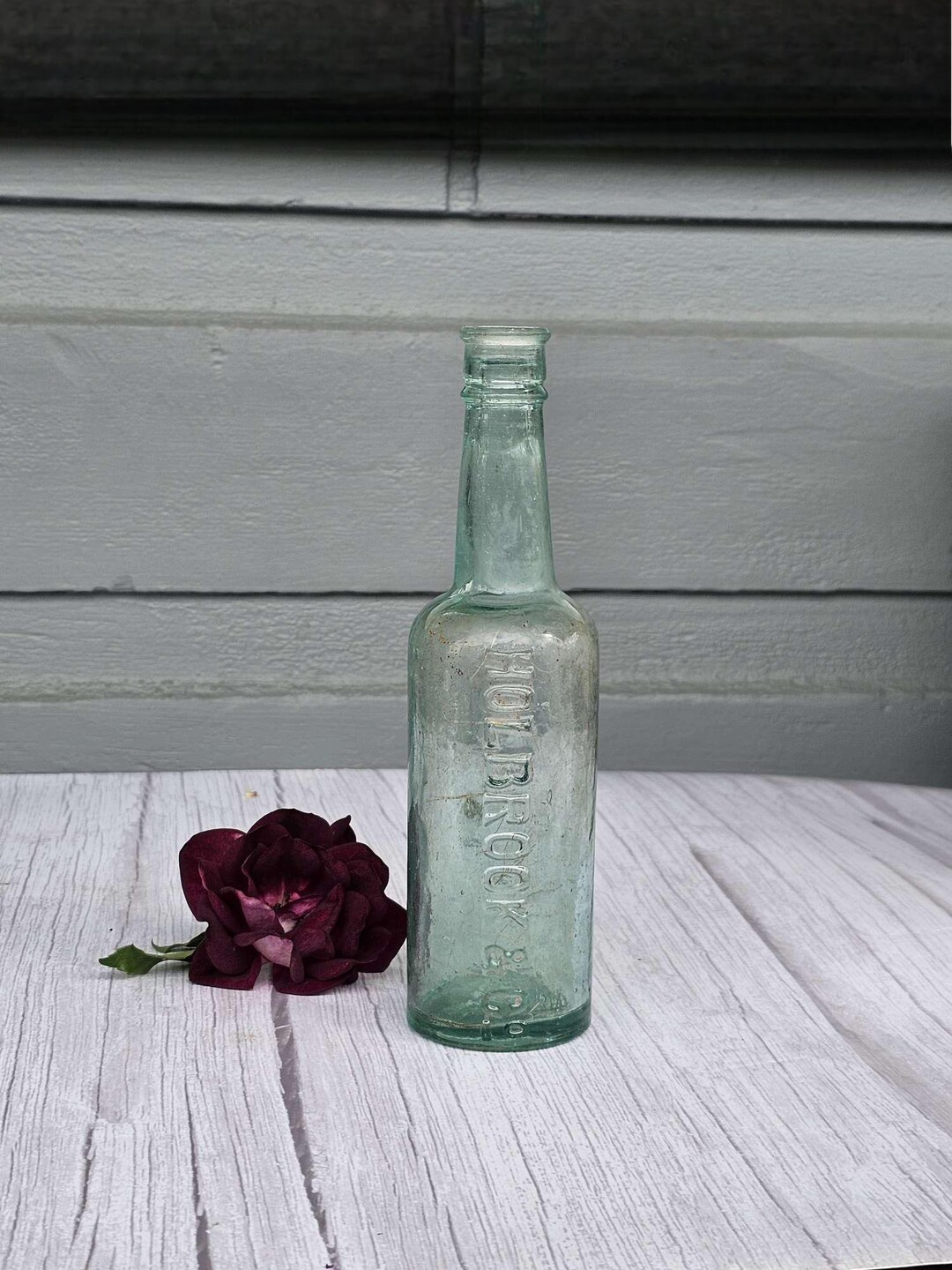 Rustic! Antique Holbrook & Co Bottle | Aqua Glass Bottle Full of ...
