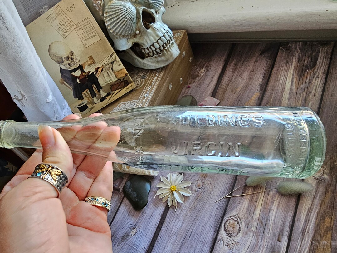 1920s Vintage Medicinal Virgin Olive Oil Bottle Light Green Glass ...