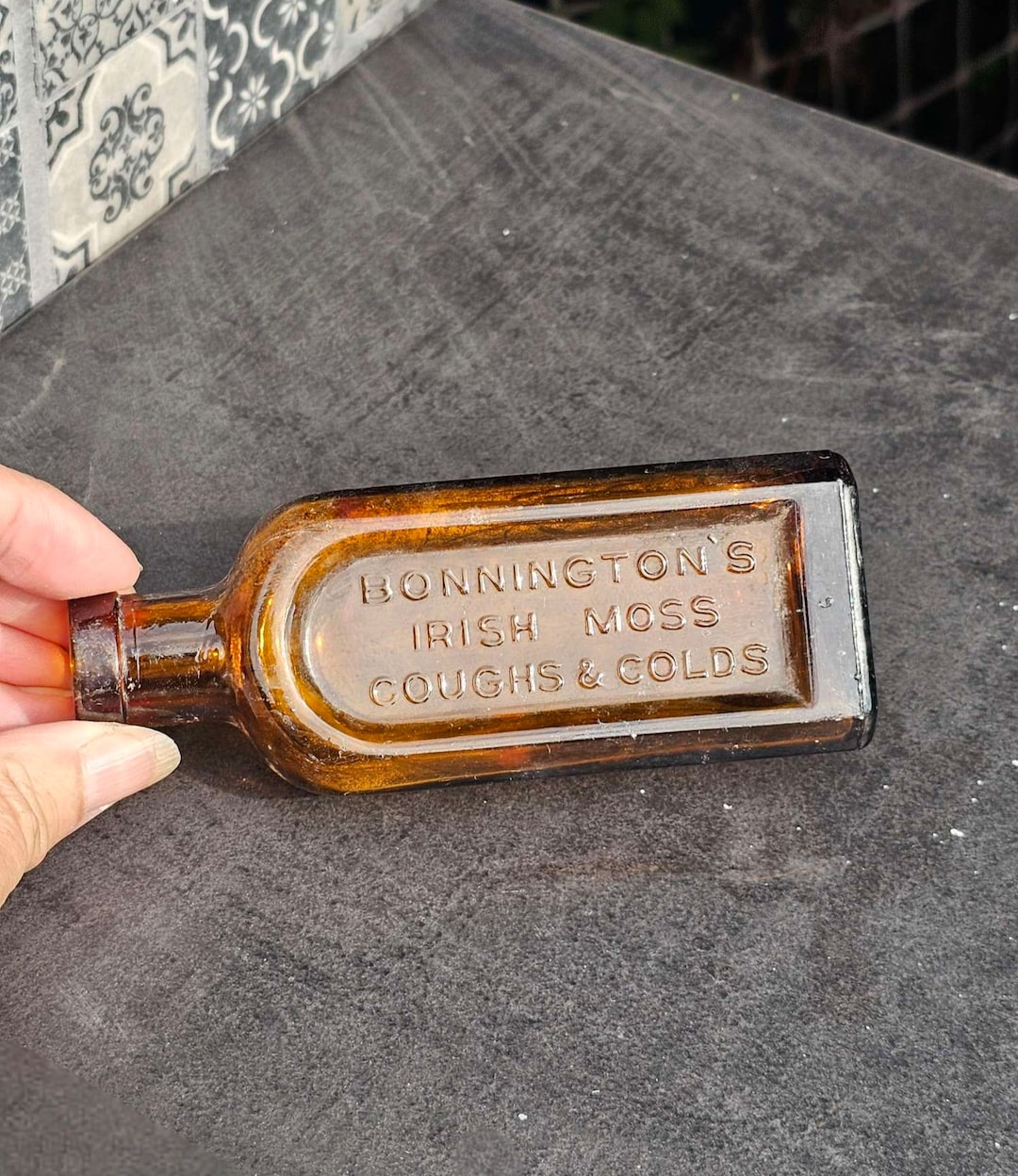 Vintage Morphlne and Oplum Bonnington's IRISH MOSS Coughs & Cold RUSTIC Vintage Amber Bottle ...