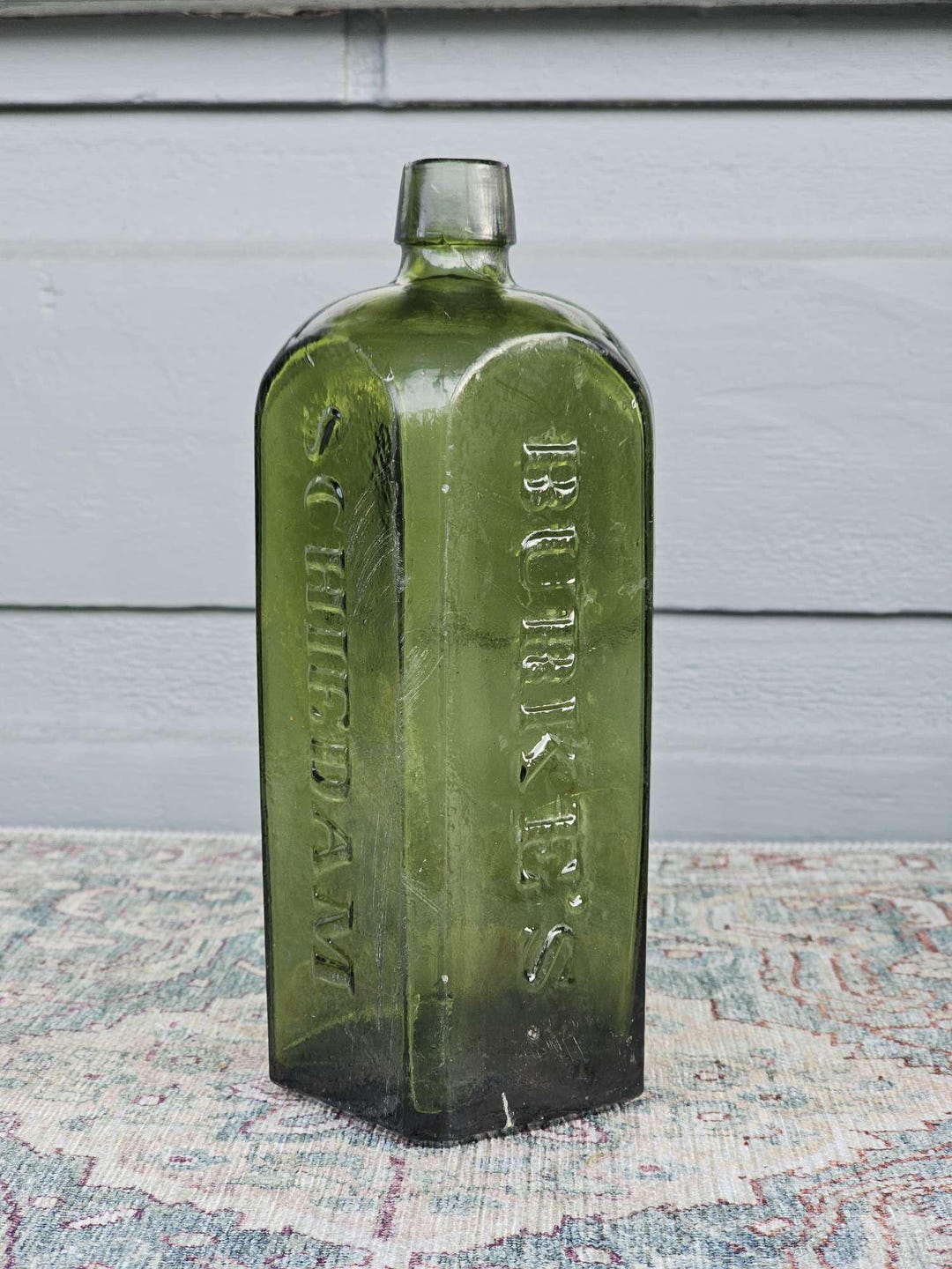 Antique Emerald Green Burke's Schnapps Bottle: Apothecary Bar Decor - Etsy