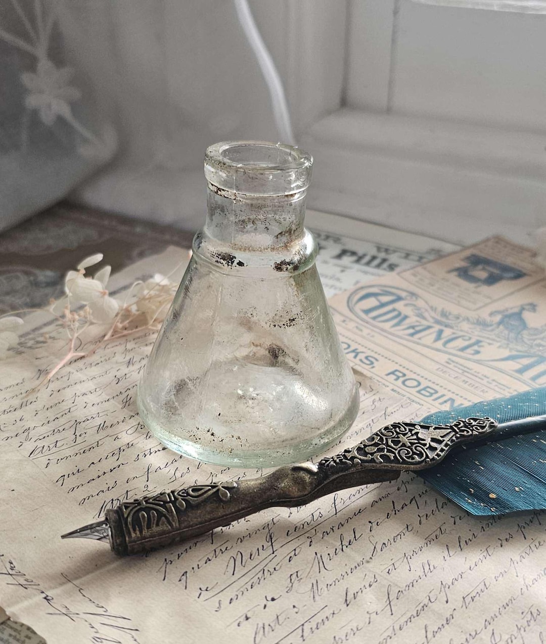 Vintage Glass Glue Bottle | Conical Jar Great for Mini Posy Vase, Dried ...