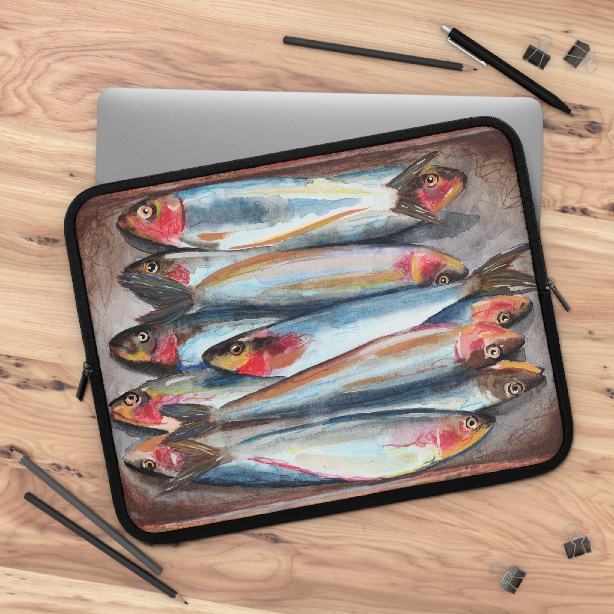 Tray of Sardines Original Artwork Fish Painting Laptop Sleeve Christmas ...