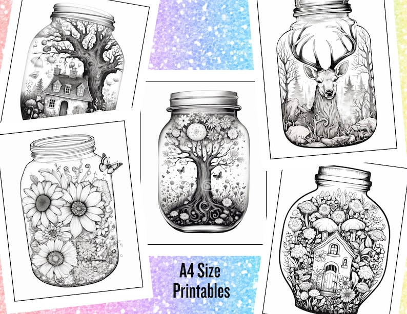 24 A4 Size Colouring Pages, Life Inside a Jar, Adult Coloring, Kids ...