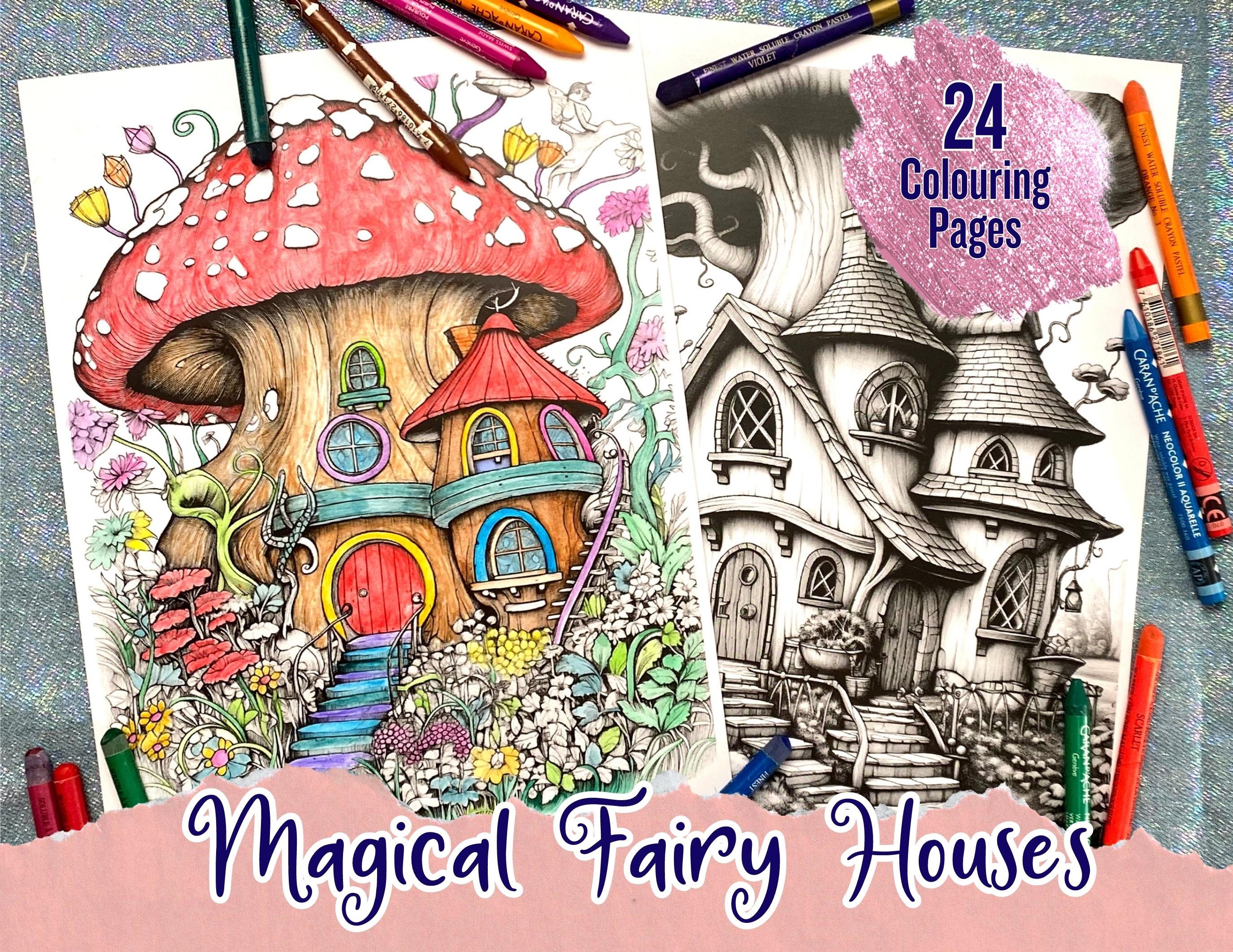 24 A4 Size Colouring Pages, Magical Fairy Houses, Adult Coloring, Kids ...
