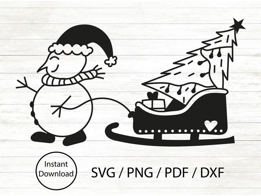 Snowman Svg File With Sleigh / Plotter File Snowman / Svg Dxf - Etsy