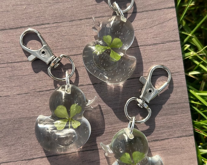 Lucky Duck Keychain | Four Leaf Clover | Resin |genuine Four Leaf | St ...