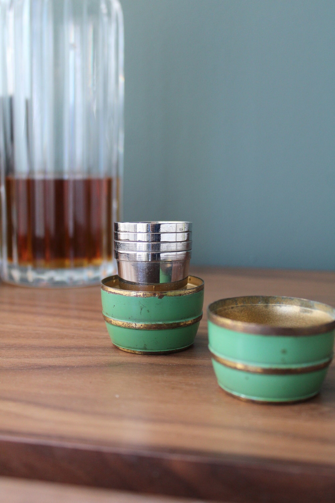 Vintage German Silver Shot Glasses In Brass Barrel Etsy