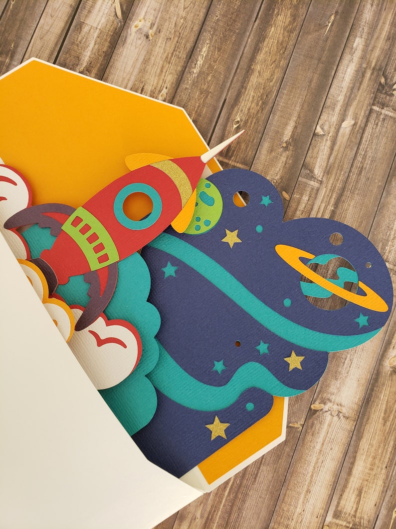 Rocket Ship Box Card Spaceship Birthday Card - Etsy