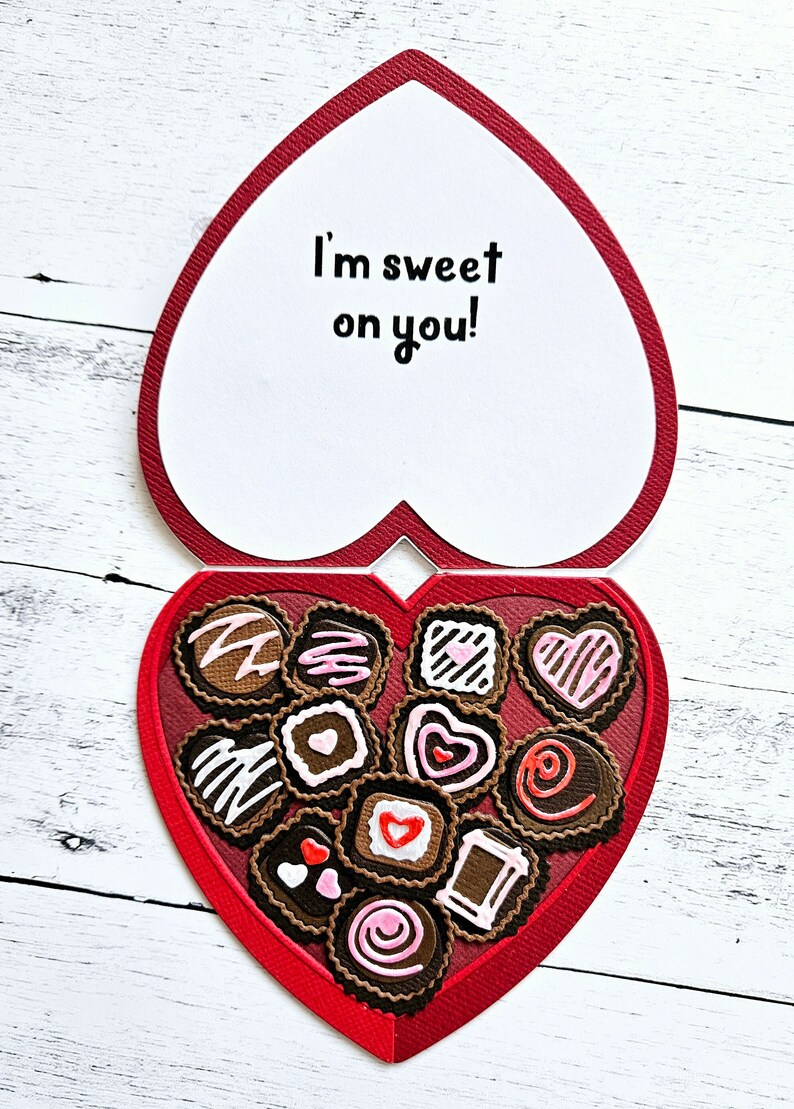 Box of Chocolates Card, Heart Shaped Card, Valentine's Day Card - Etsy
