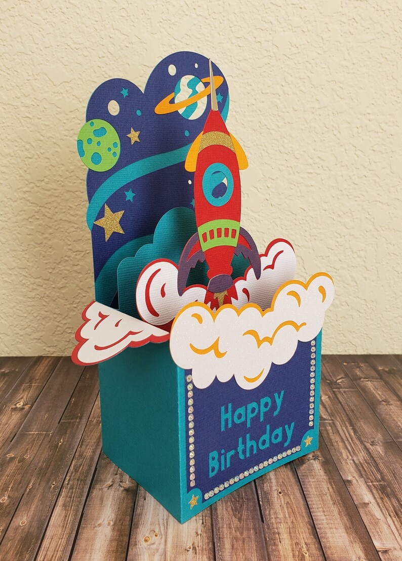 Rocket Ship Box Card, Spaceship Birthday Card - Etsy