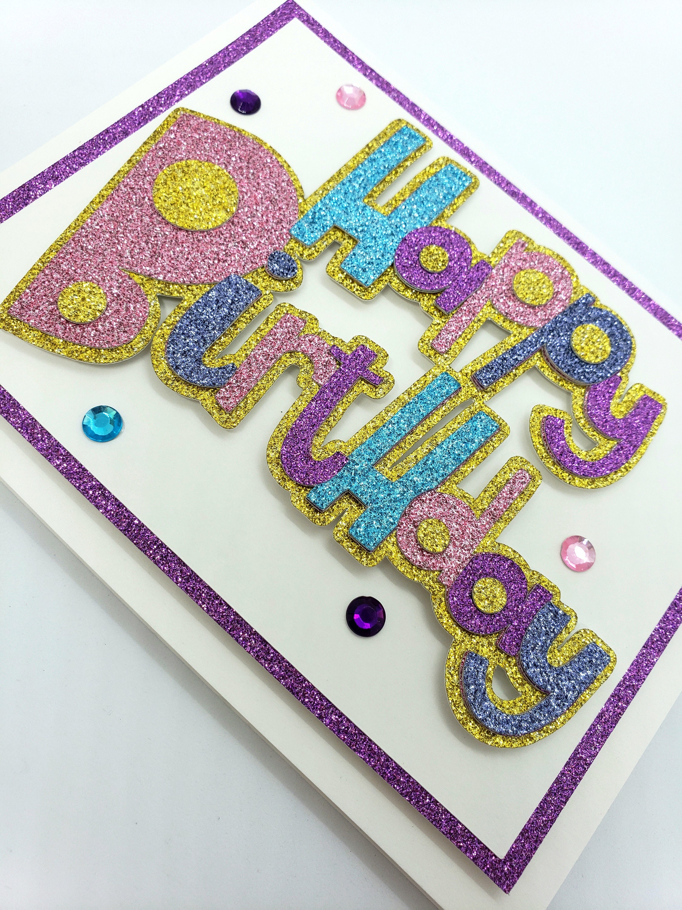Happy Birthday Glitter Card - Etsy