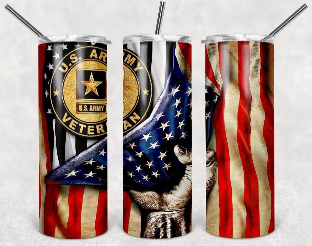 Personalized US Army Veteran Tumbler: 20oz Insulated Stainless Steel ...