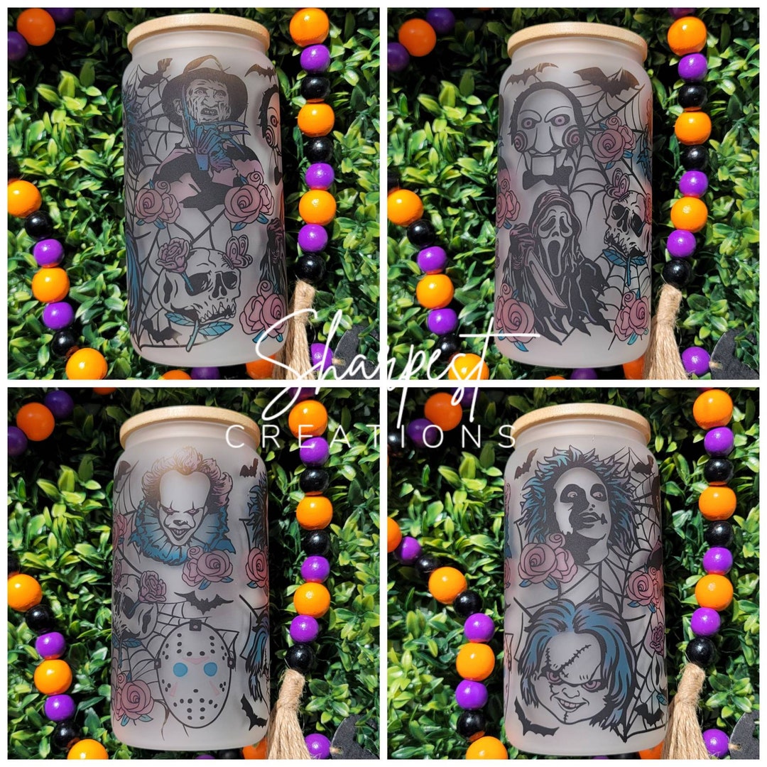 Horror Movie Characters 16oz Frosted Glass Sublimated Glass Cup Spooky ...