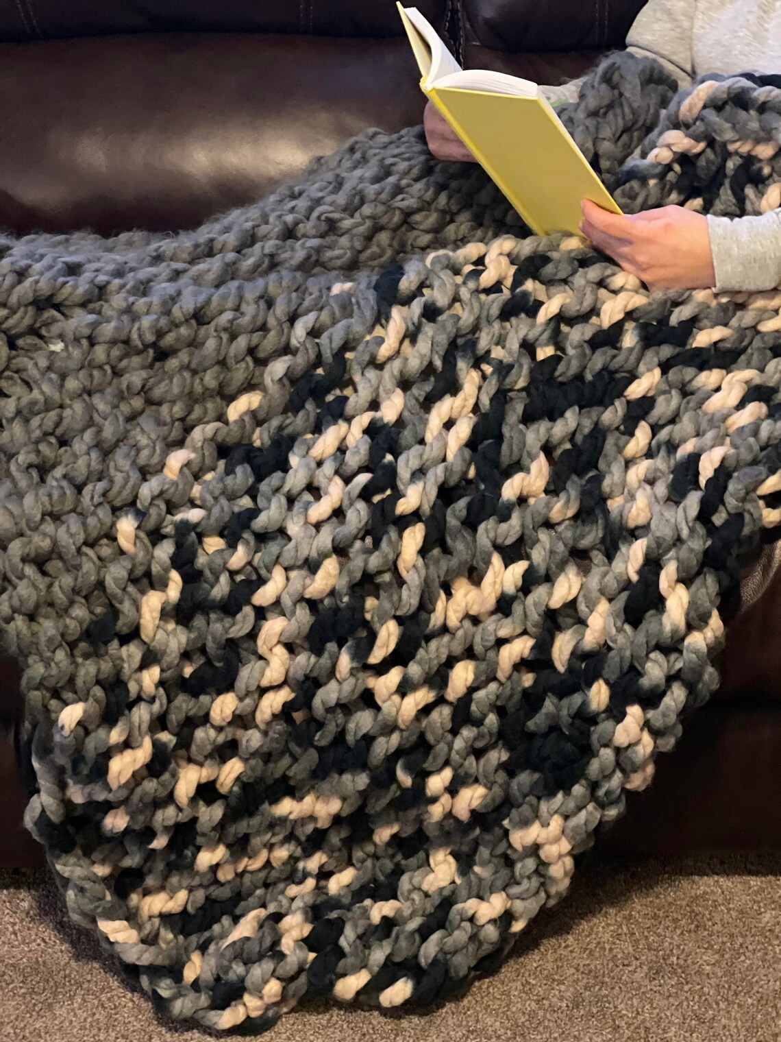 Chunky Hand Knit Multi-color Throw Blanket - Etsy