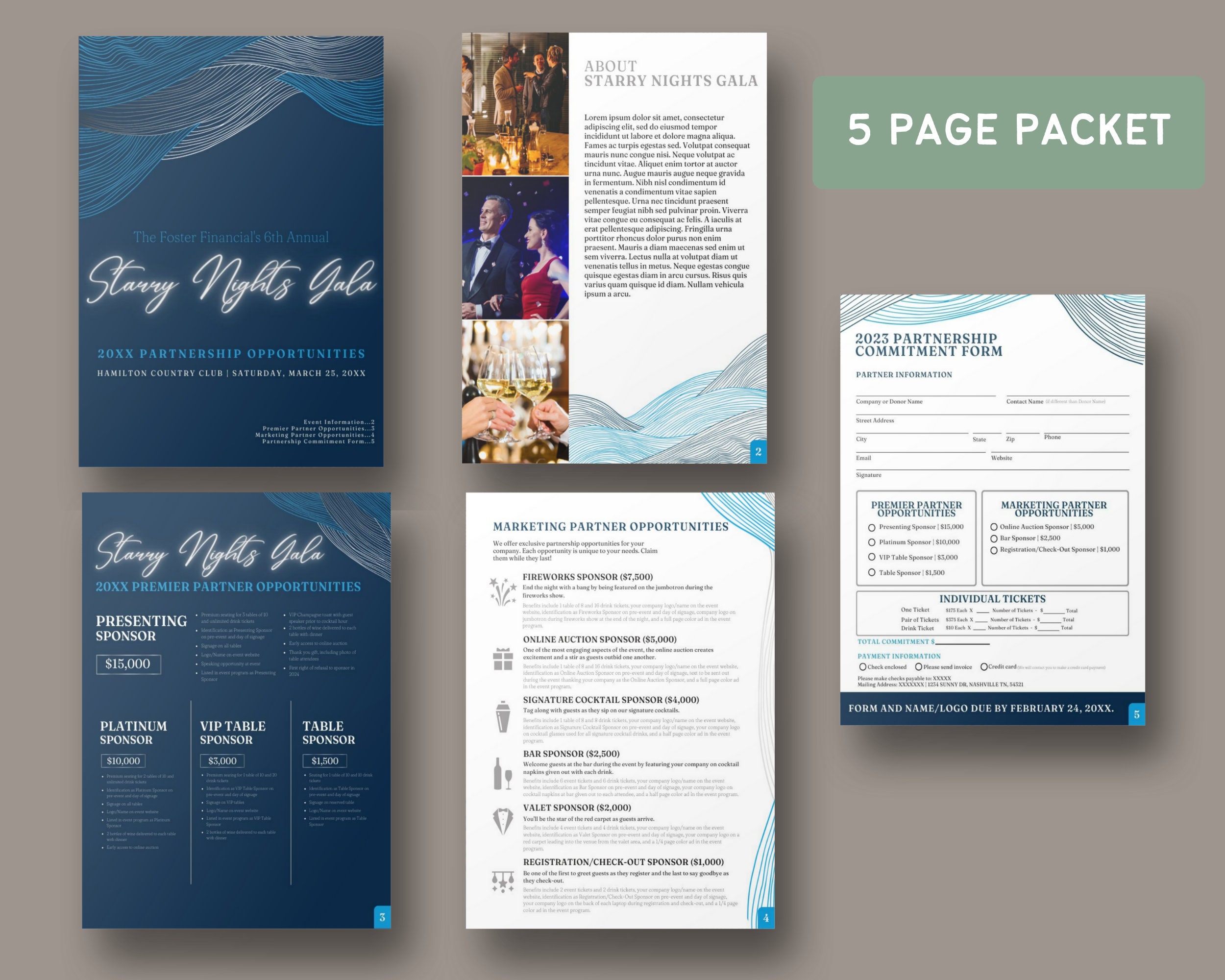 Editable STARRY BLUE Gala Sponsor Packet Corporate Sponsor - Etsy