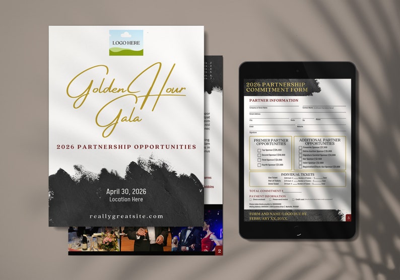 Editable GOLDEN HOUR Gold & Black Gala Sponsor Packet - Etsy