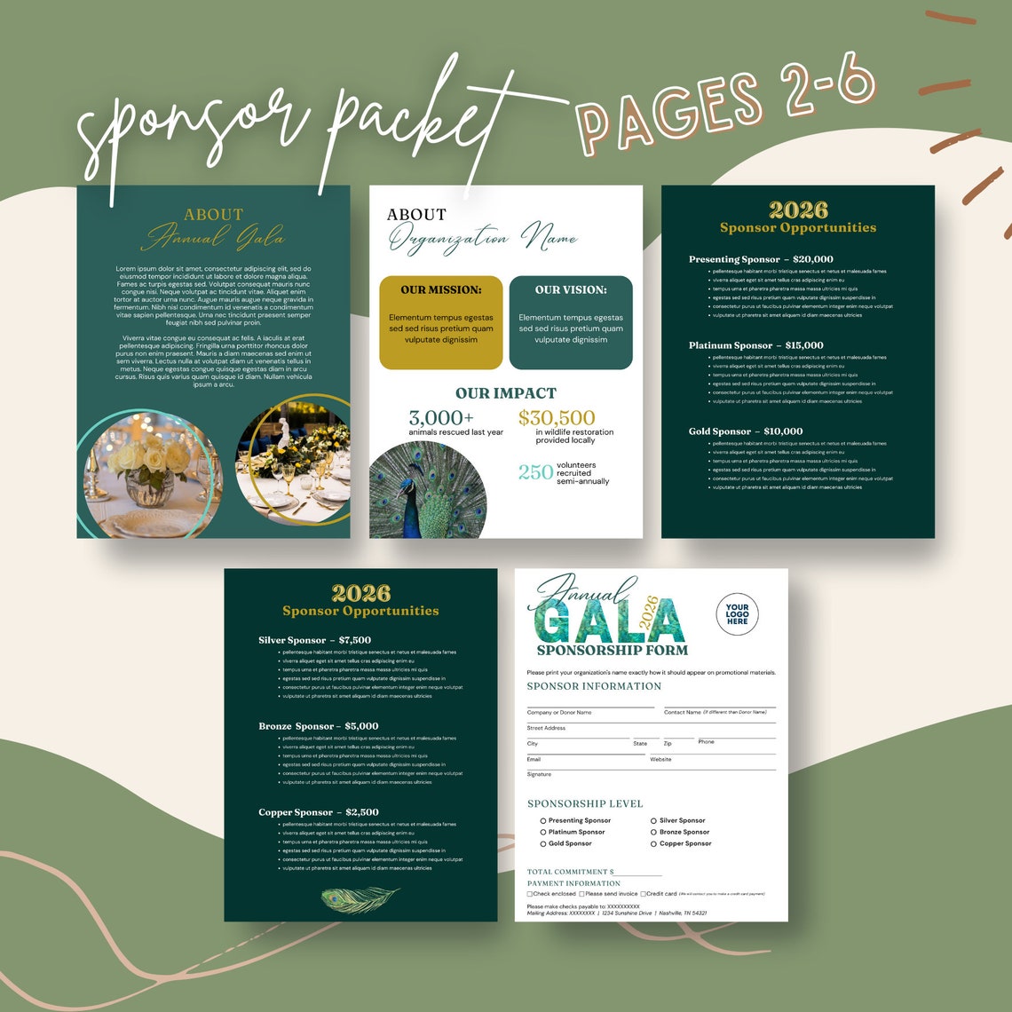 Editable PEACOCK INSPIRED Gala Sponsor Packet Corporate Sponsor ...