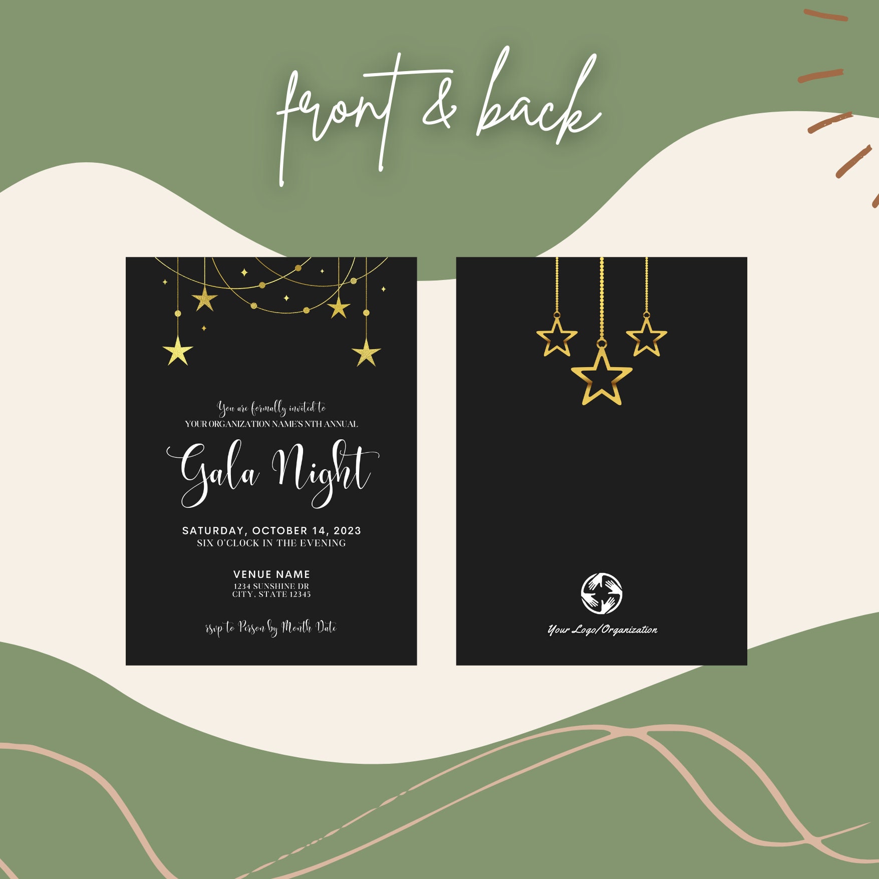 Black & Gold Stars Gala Invitation, Instant Download, Editable Template ...