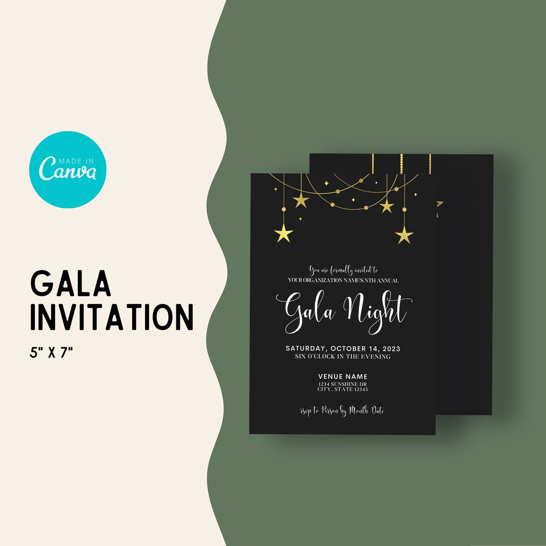 Black & Gold Stars Gala Invitation, Instant Download, Editable Template ...