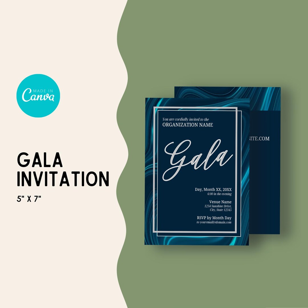 Blue Marble Gala Invitation, Instant Download, Editable Template ...