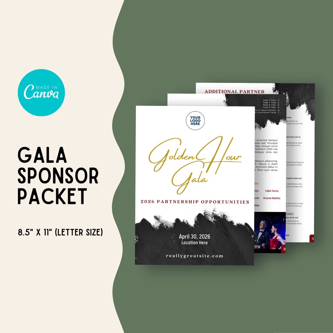 Editable GOLDEN HOUR Gold & Black Gala Sponsor Packet | Corporate ...