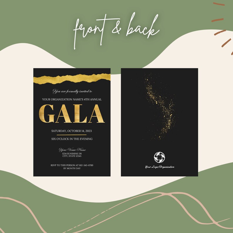 Black & Gold Gala Invitation, Instant Download, Editable Template, Invite, Canva, Ball, Dinner ...