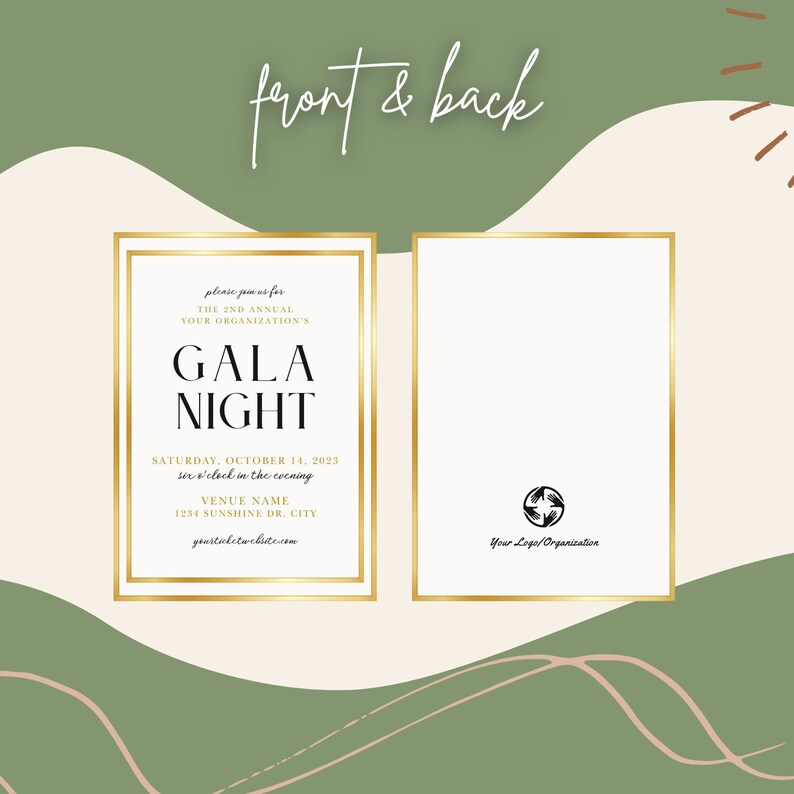 White & Gold Gala Invitation, Instant Download, Editable Template, Invite, Canva, Ball, Dinner ...