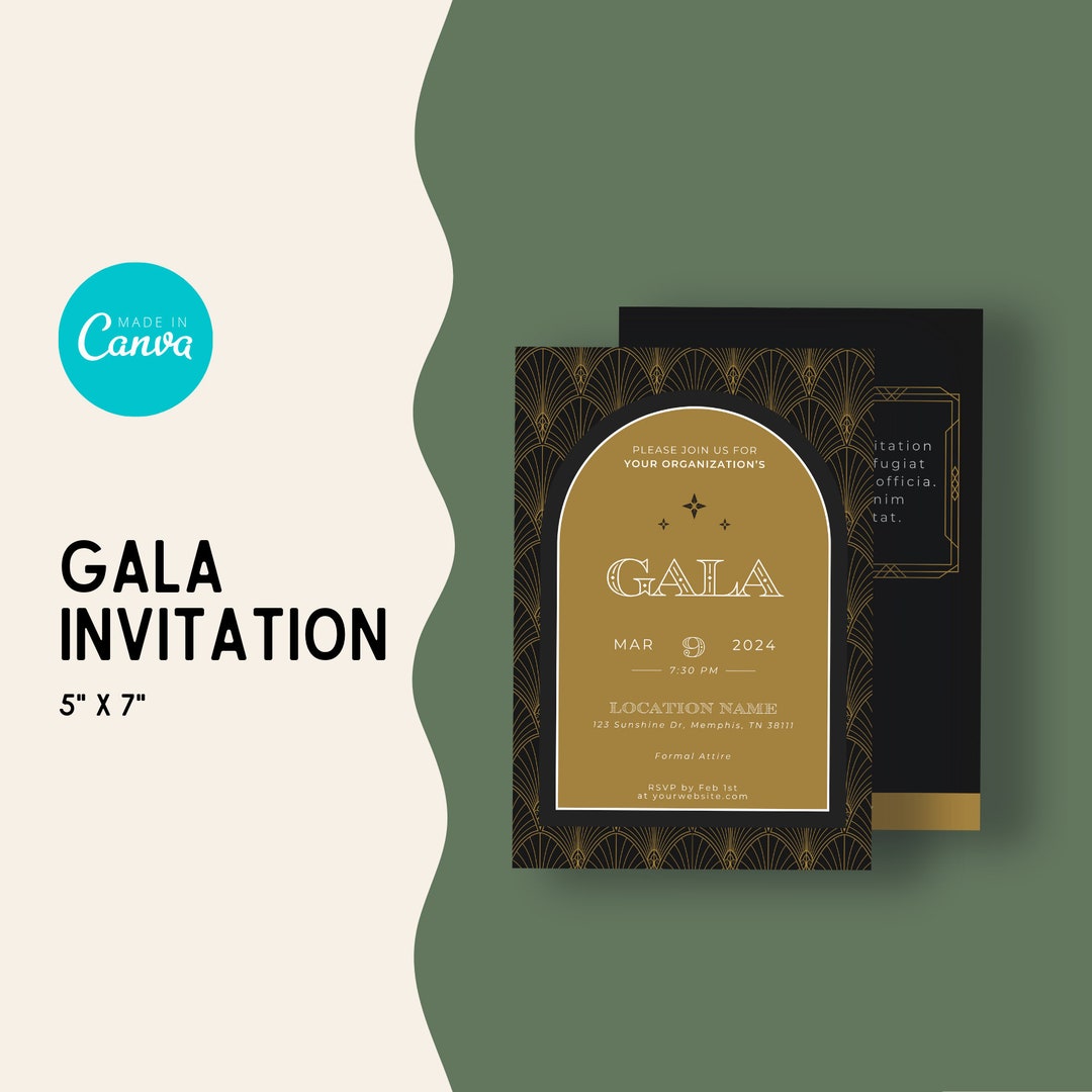 Black & Gold Gala Invitation, Instant Download, Editable Template ...