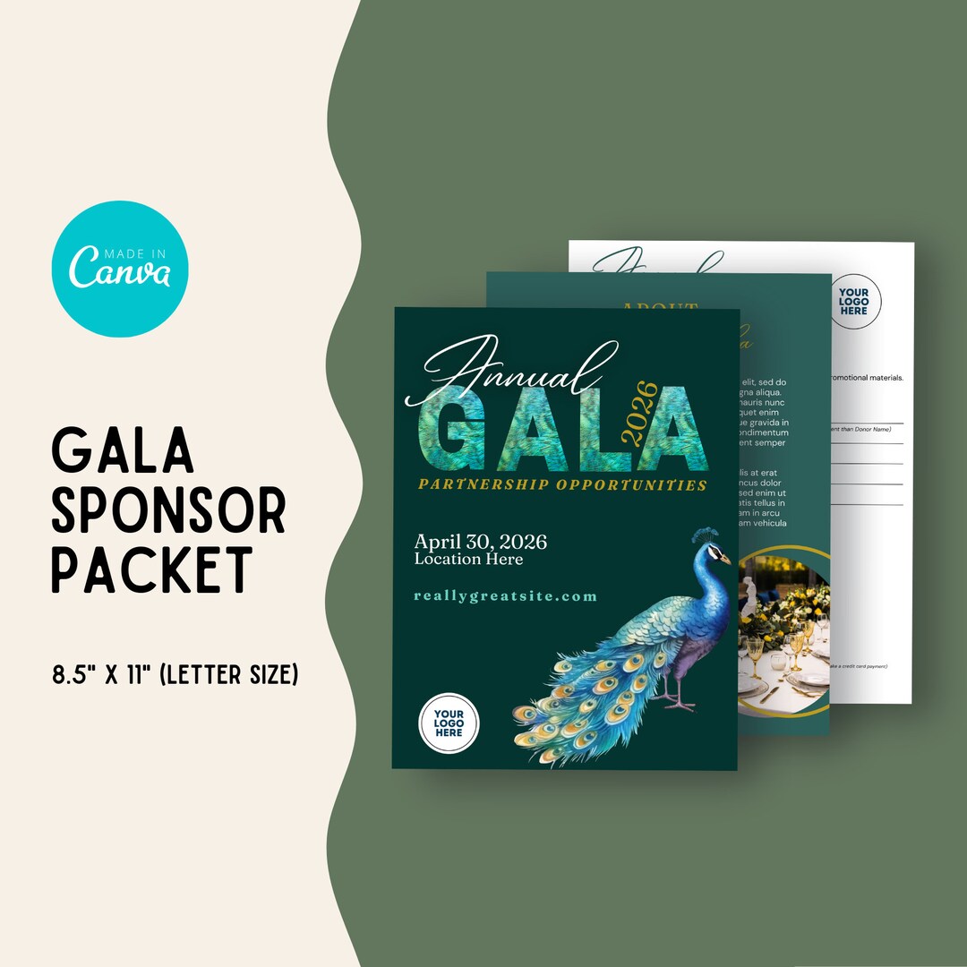 Editable PEACOCK INSPIRED Gala Sponsor Packet | Corporate Sponsor ...