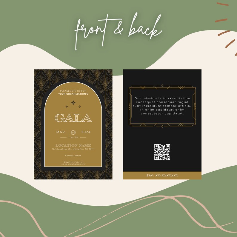 Black & Gold Gala Invitation, Instant Download, Editable Template ...