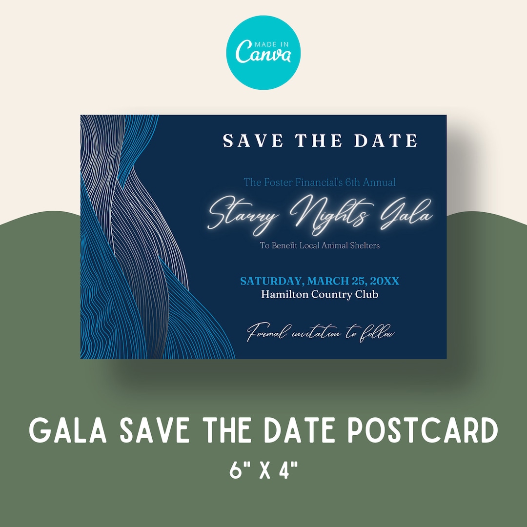 STARRY BLUE Gala Save the Date, Instant Download, Editable Template ...