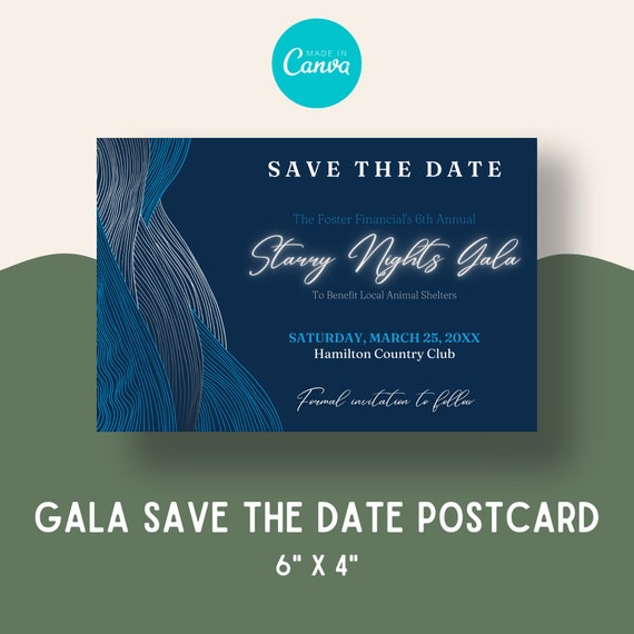 STARRY BLUE Gala Save the Date Instant Download Editable Template Invite Canva Ball Dinner Event Nonprofit Charity Fundraiser Etsy