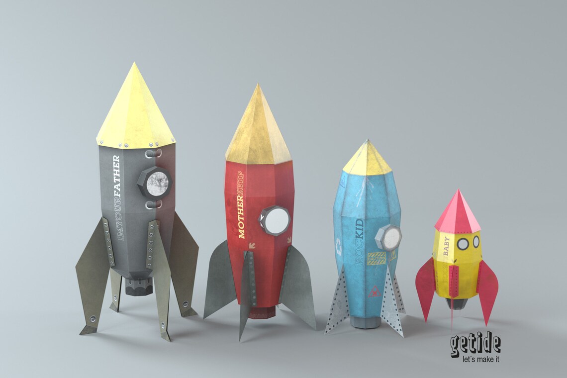 3D Paper Craft Rocket Set Family, DIY Decoration, 3D Origami, Paper Toy ...