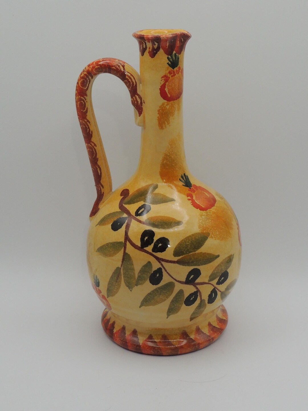 Hand-painted Italian Pottery Wine Pitcher W/olive Design - Etsy
