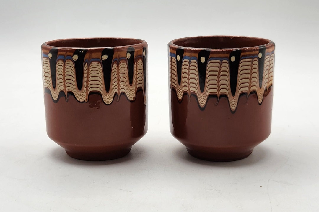 Bulgarian Redware Pottery Dripware Espresso Cup Pair - Etsy