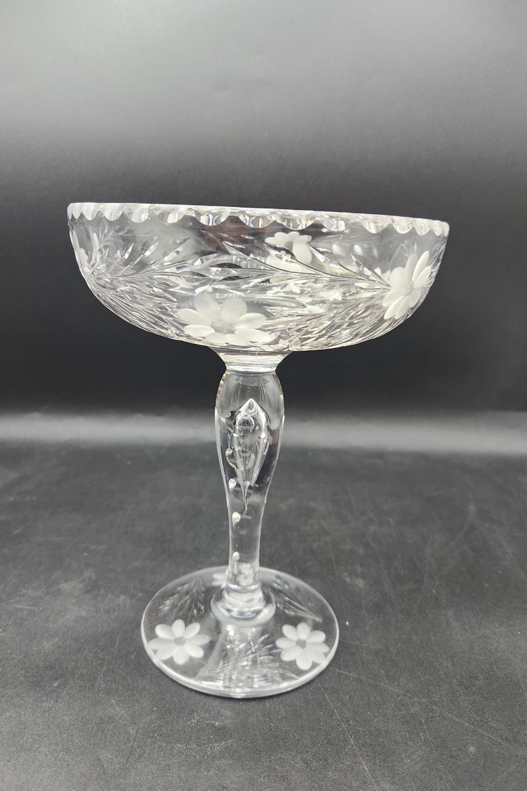 Cut Crystal Compote W/etched Flowers - Etsy