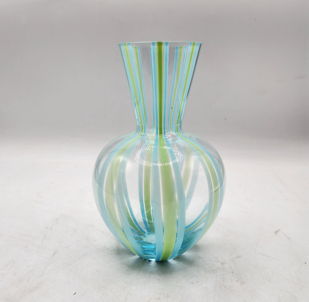FTD Blue/green Striped Glass Vase - Etsy