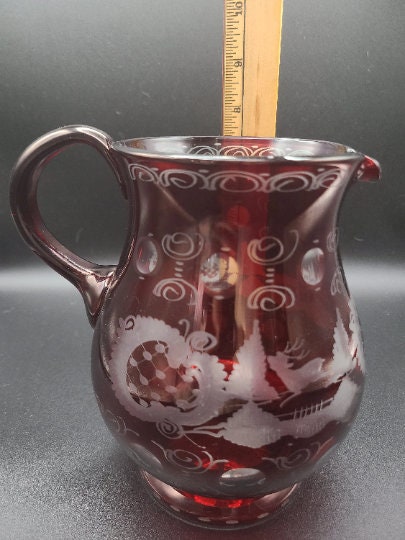 Egermann Czech Bohemian Ruby Red Cut-to-clear Pitcher - Etsy