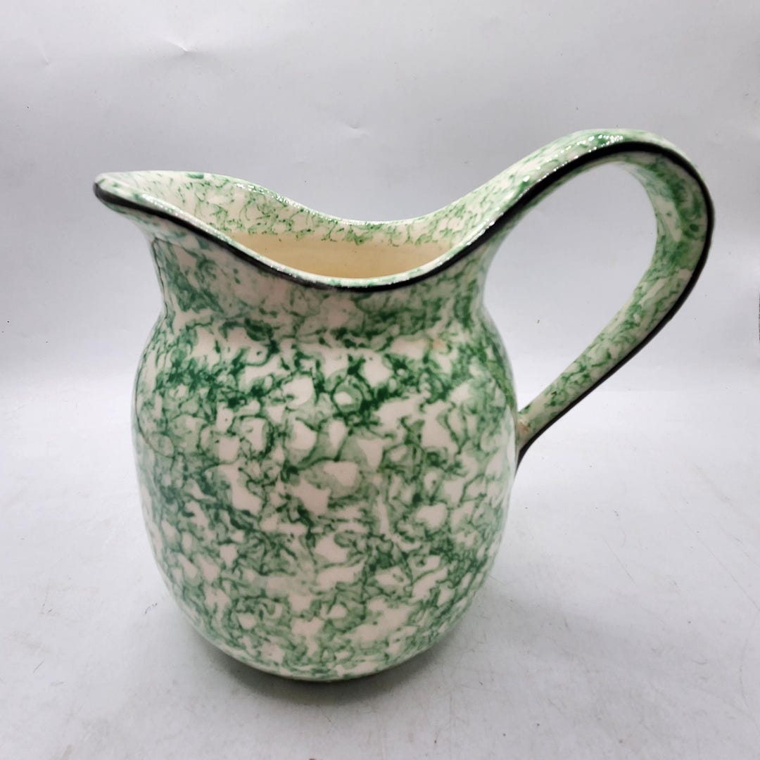 Stangl "town and Country" Green Spongeware Pitcher - Etsy