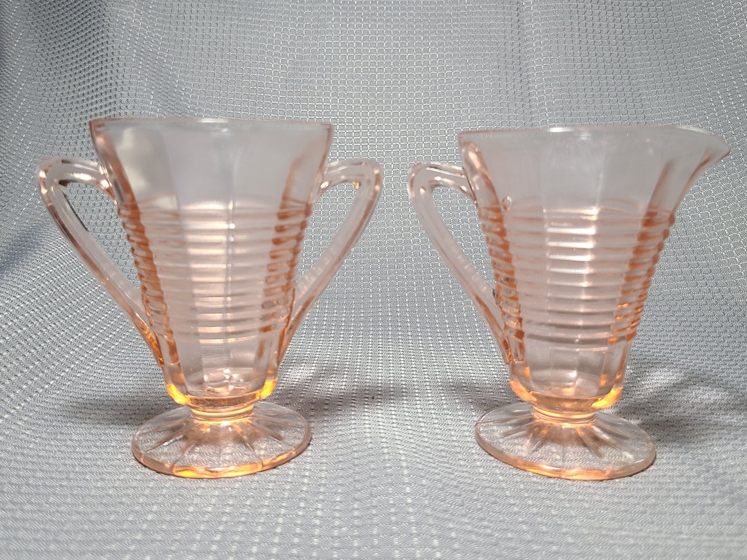 Anchor Hocking Pink "circle" Pattern Sugar & Creamer Set - Etsy