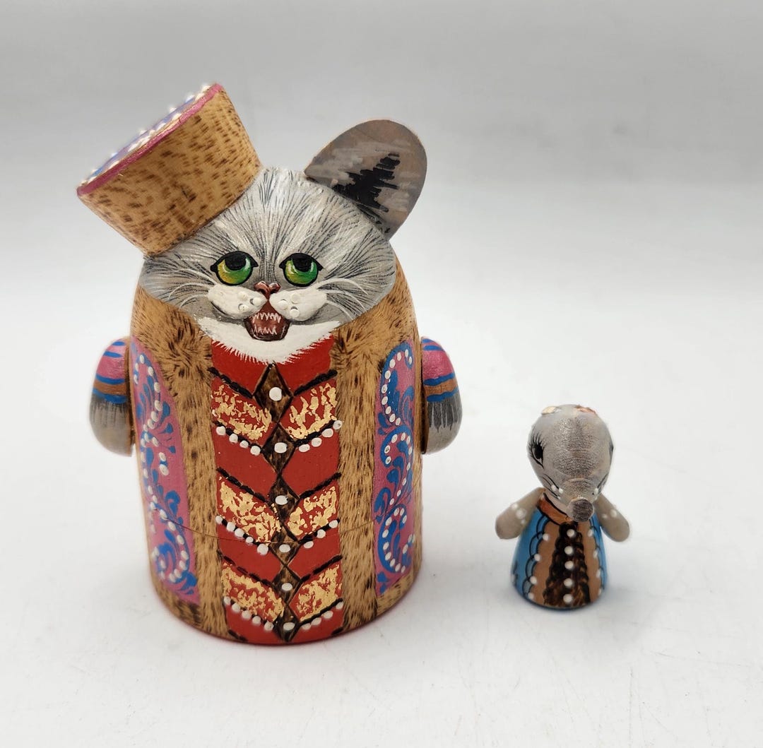 Russian Matryoshka Nesting Cat & Mouse Doll Set - Etsy