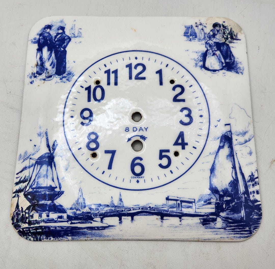 Porcelain Enamel Delft Wall Clock Plate - Etsy