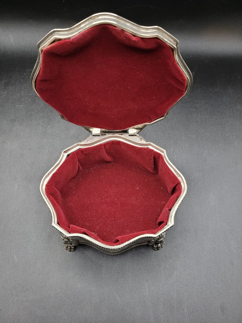 Silver Plated Trinket Box W/red Velvet Lining - Etsy