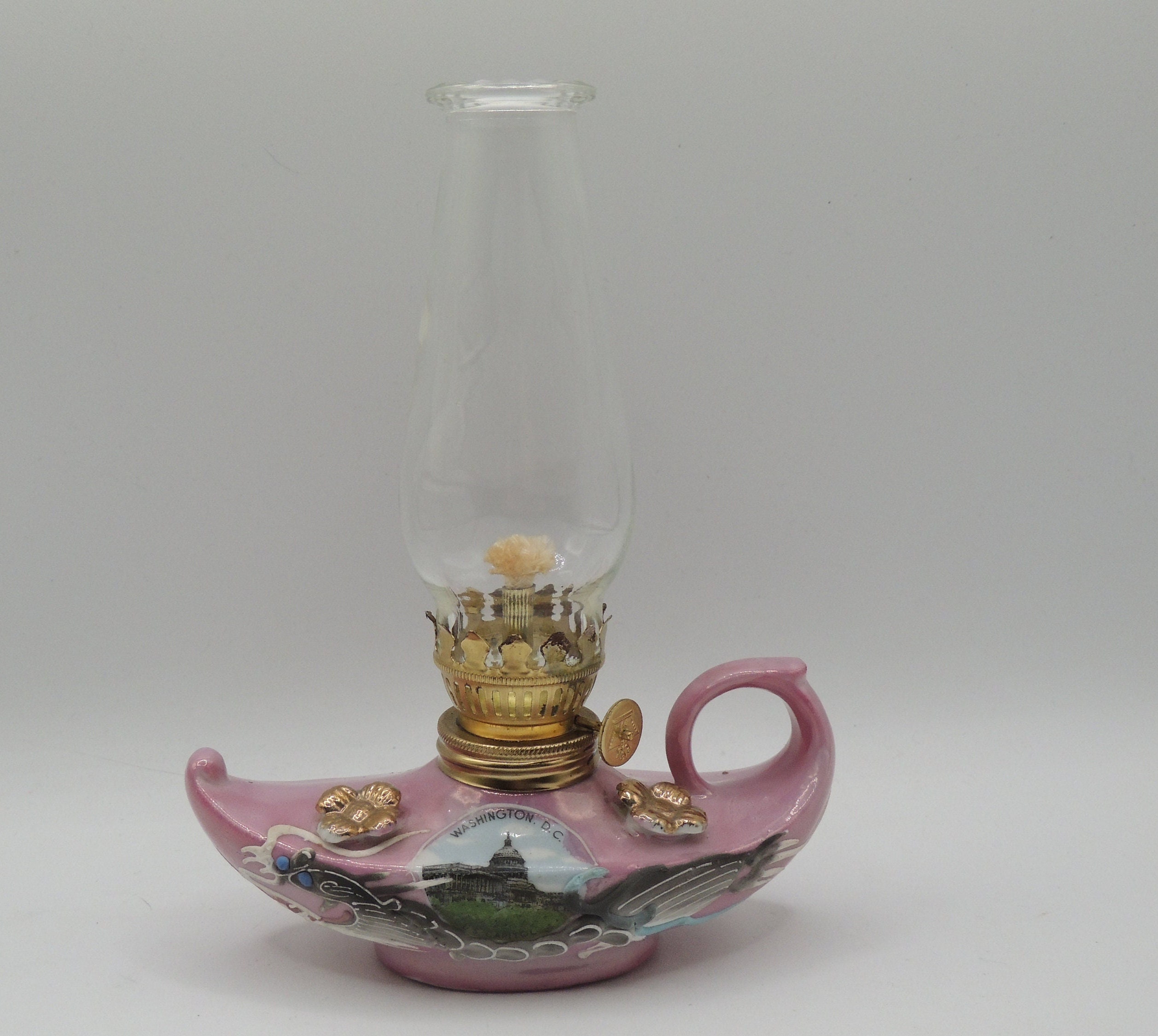 Lusterware Pink Aladdin Style Washington DC Souvenir Oil Lamp - Etsy