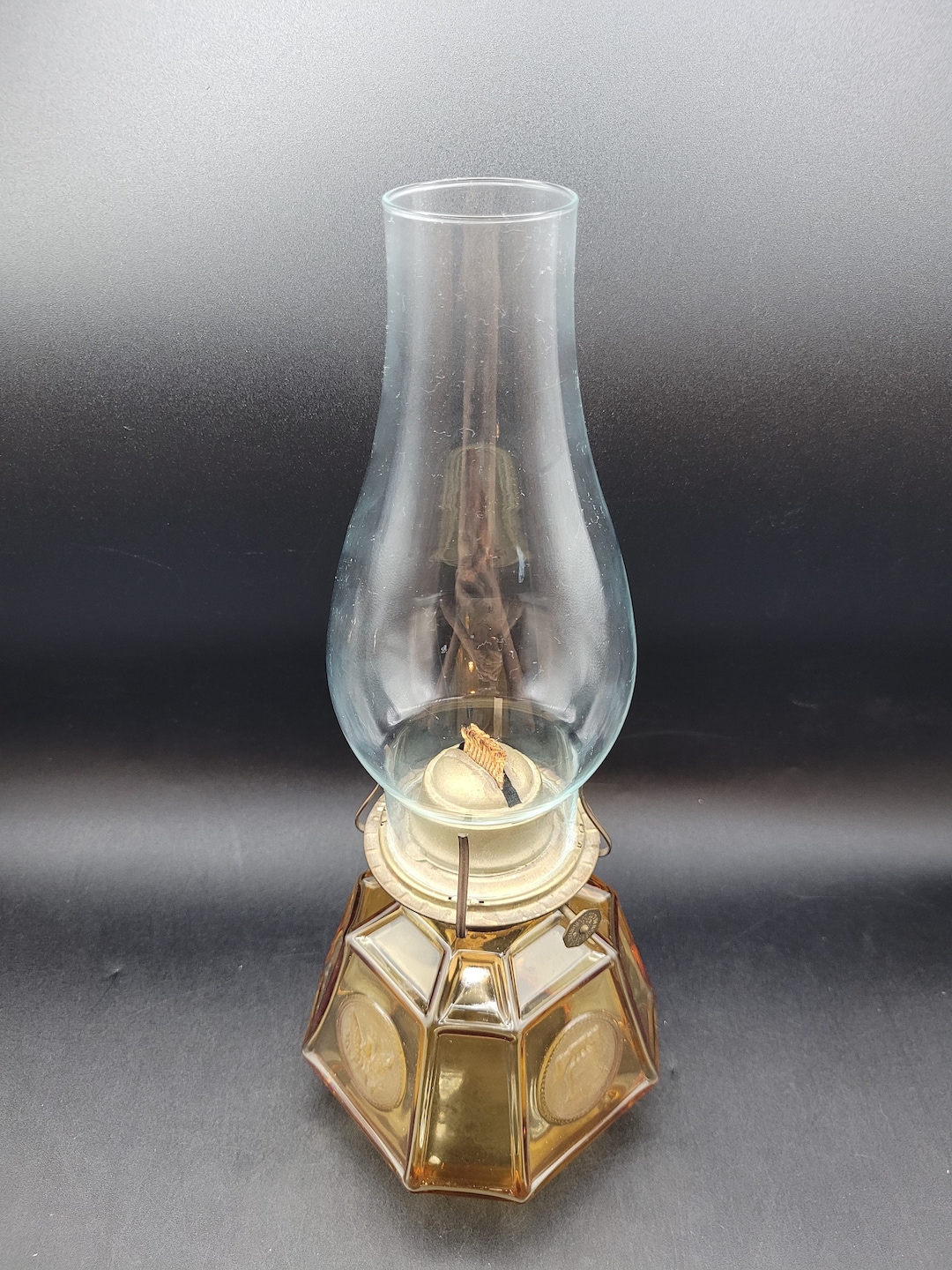 Fostoria Amber Coin Glass Oil Lamp - Etsy