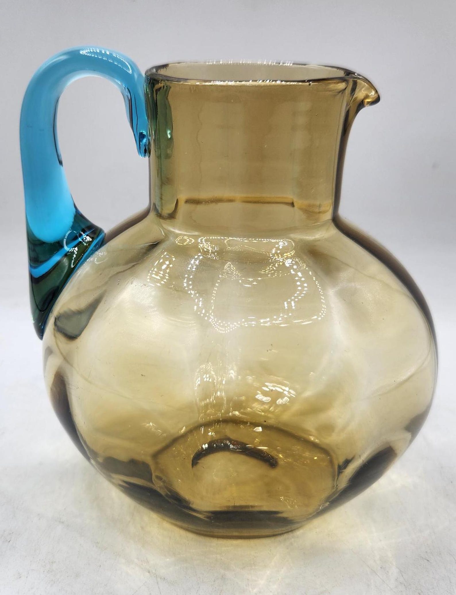 Victorian Phoenix Amber Art Glass Milk Pitcher W/applied Blue UV ...